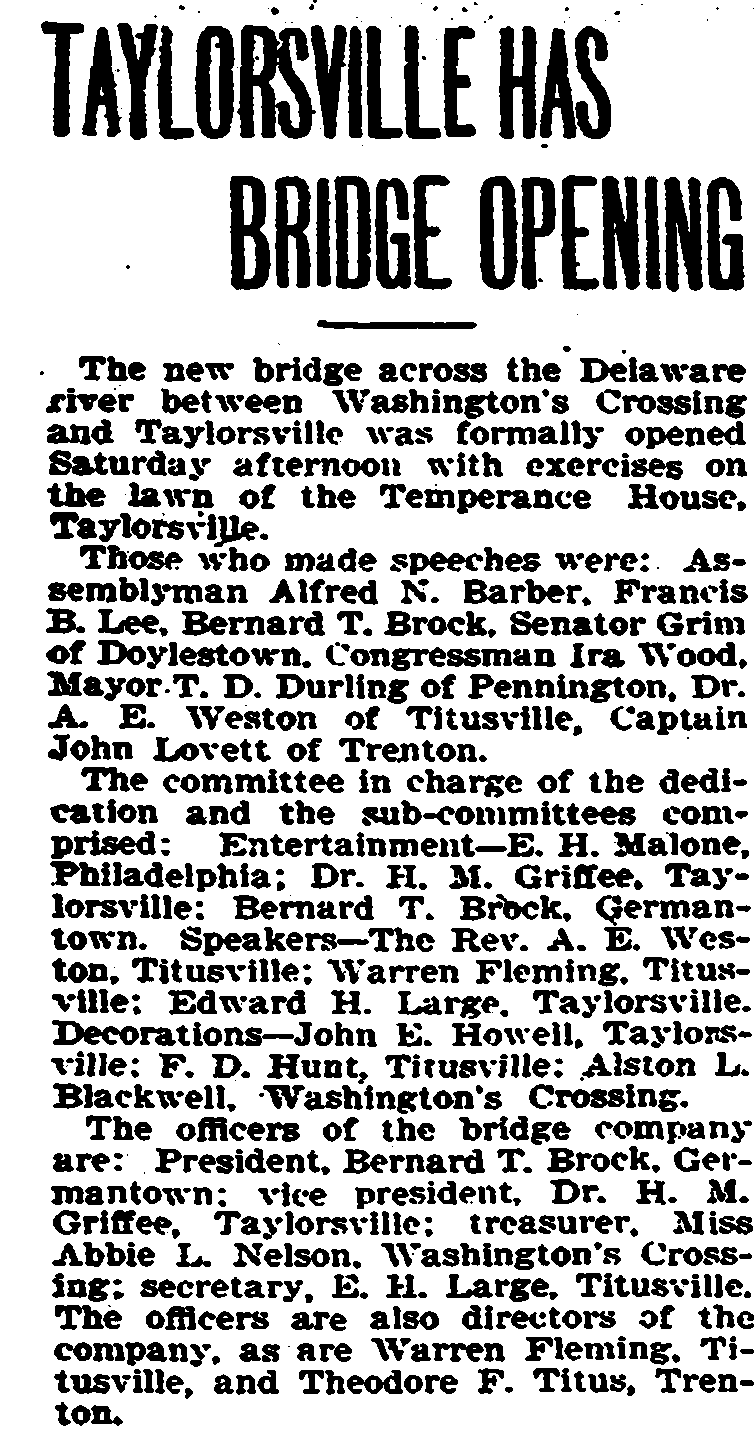 Washington Crossing Bridge’s 100th Anniversary of Public Ownership ...